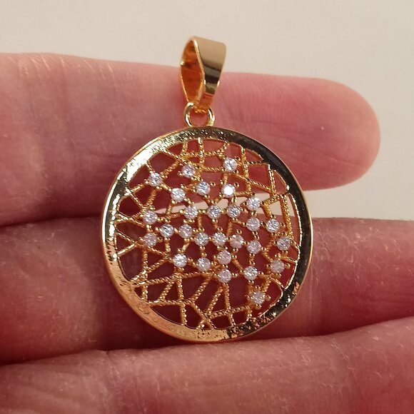Jewelry | 18k Yellow Gold Filled Carved Web Diamond Zircon Necklace ...